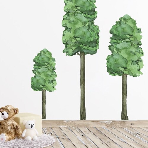Oak Tree Wall Decal Green Watercolor Forest Woods Wall - Etsy