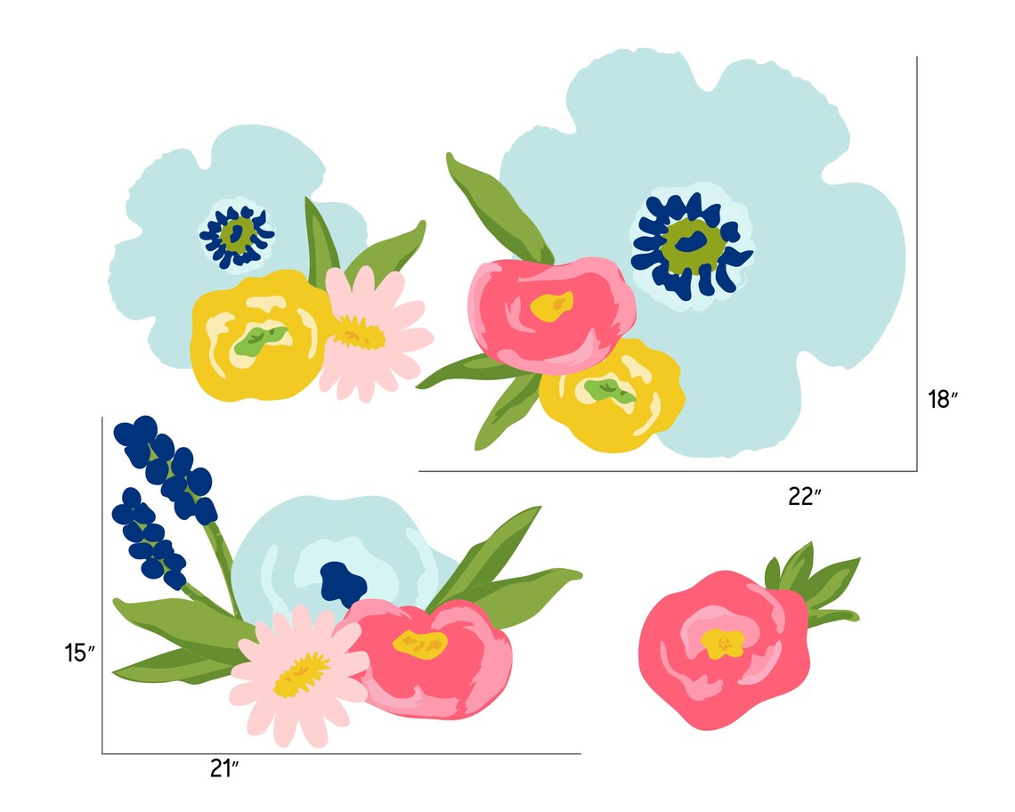 Removable Wall Decals Big Large Flowers Peel & Stick | Etsy