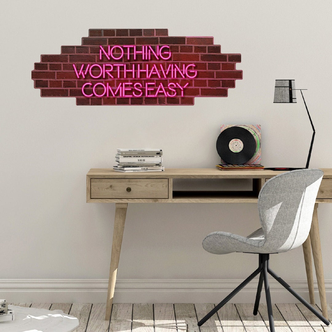 Your Custom Text Neon Sign Brick Wall Decal Pink Faux Neon Lights ...