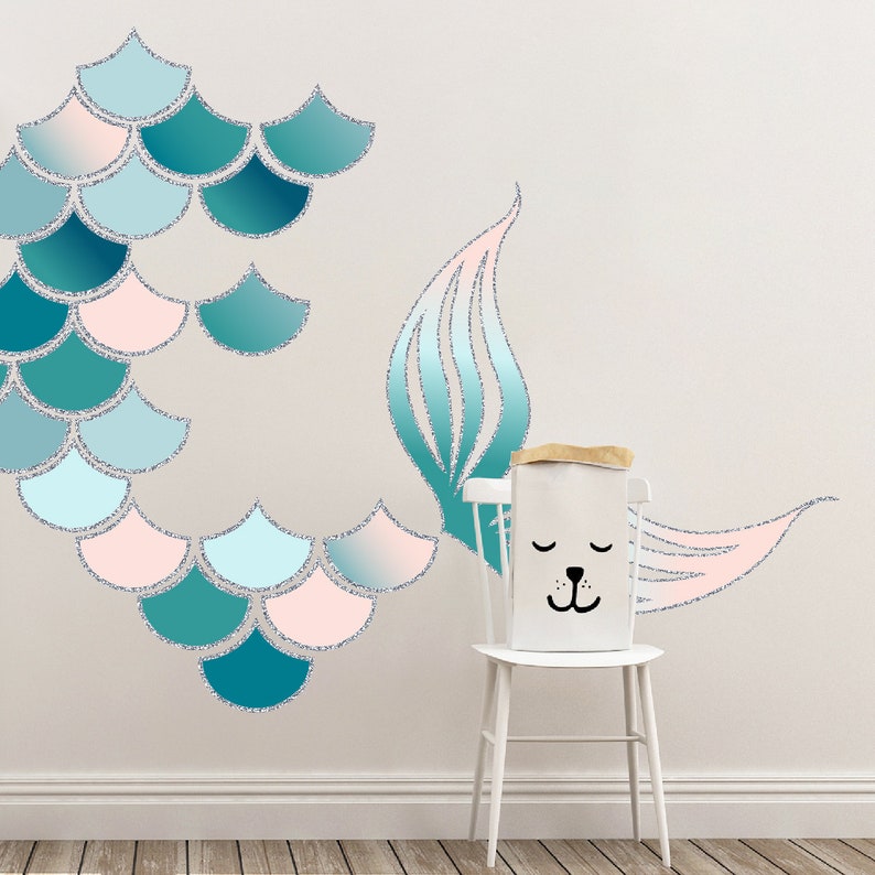 Mermaid Tail Scales Girls Room Removable Wall Decal Reusable Mermaid ...
