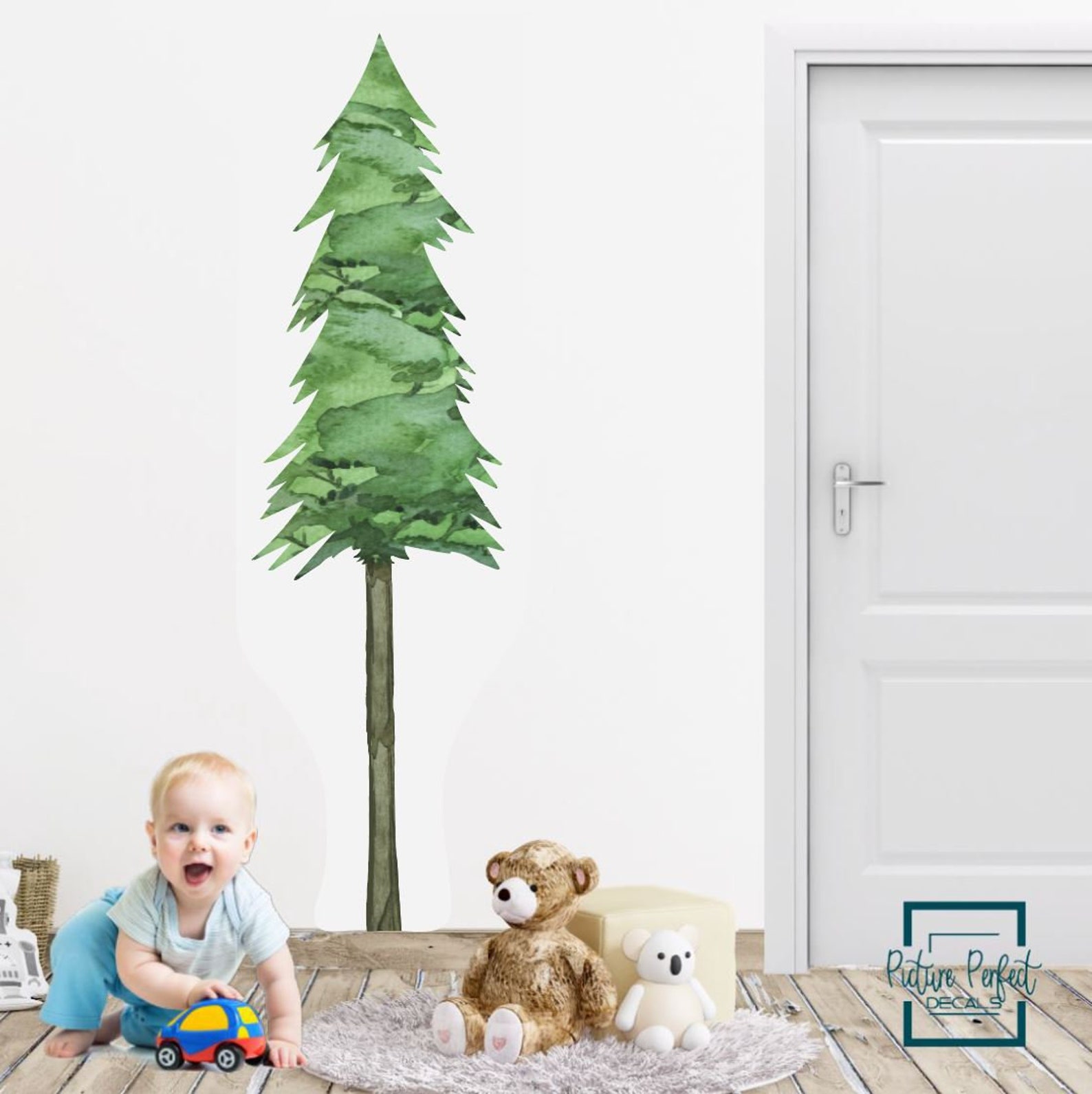 Pine Tree Wall Decals Green Tall Forest Woods Watercolor Wall - Etsy