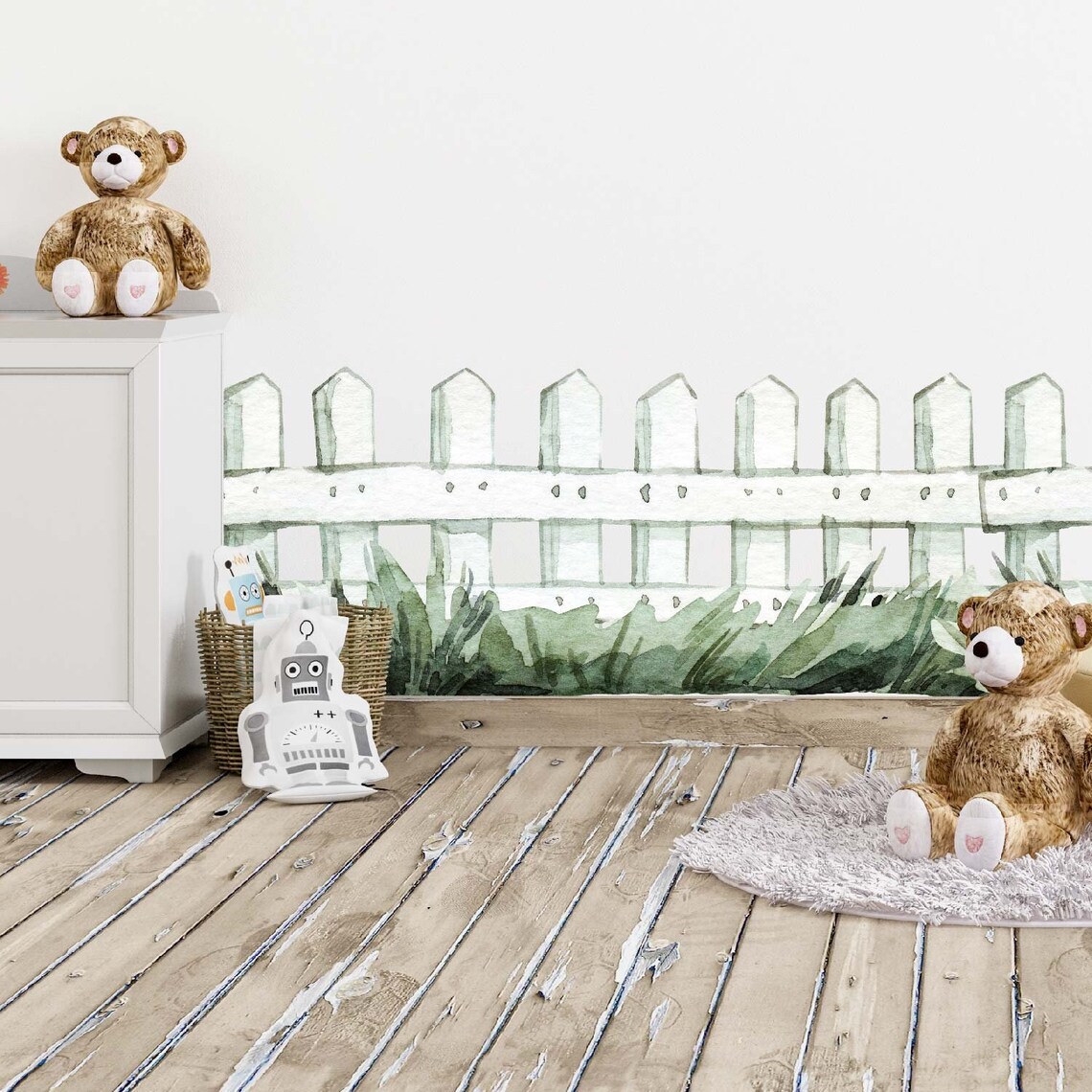 Easy Faux Picket Fence Removable Wall Decals Farmhouse White Fence With ...
