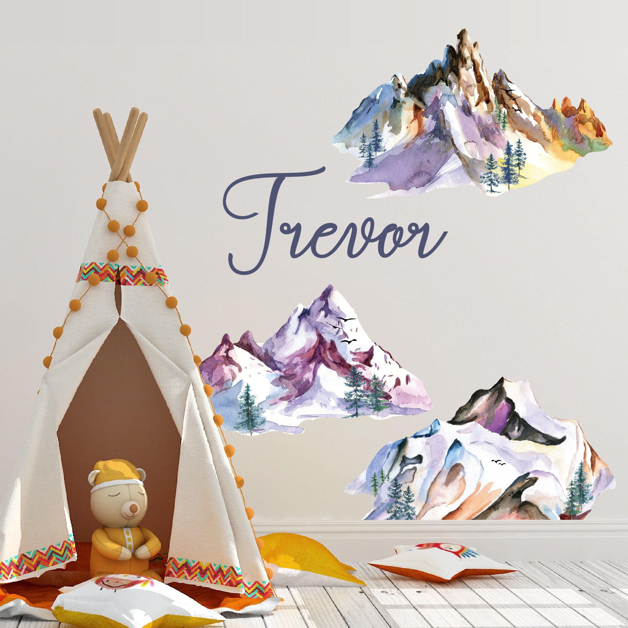Mountains Scene Wall Decals Removable Wallpaper Sticker Reusable ...