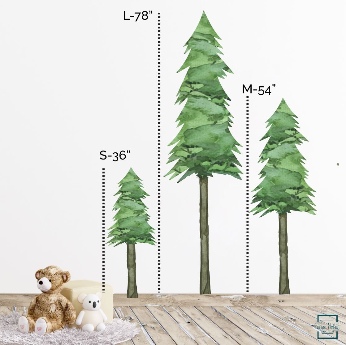Pine Tree Wall Decals Green Tall Forest Woods Watercolor Wall - Etsy
