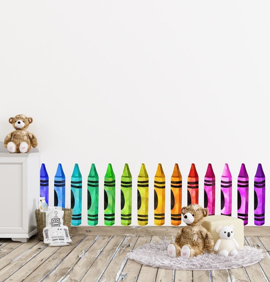 Crayon Wall Decals Rainbow Color Crayon Wall Stickers for Classroom ...