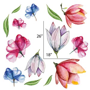 Big Flower Wall Decals | Watercolor Wild Flowers | Removable Reusable ...