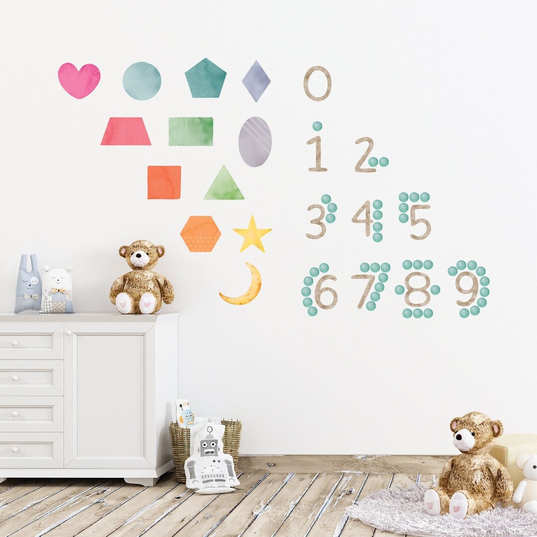Numbers + Shapes Wall Decals | Colorful Shapes Numbers Dots Wall ...