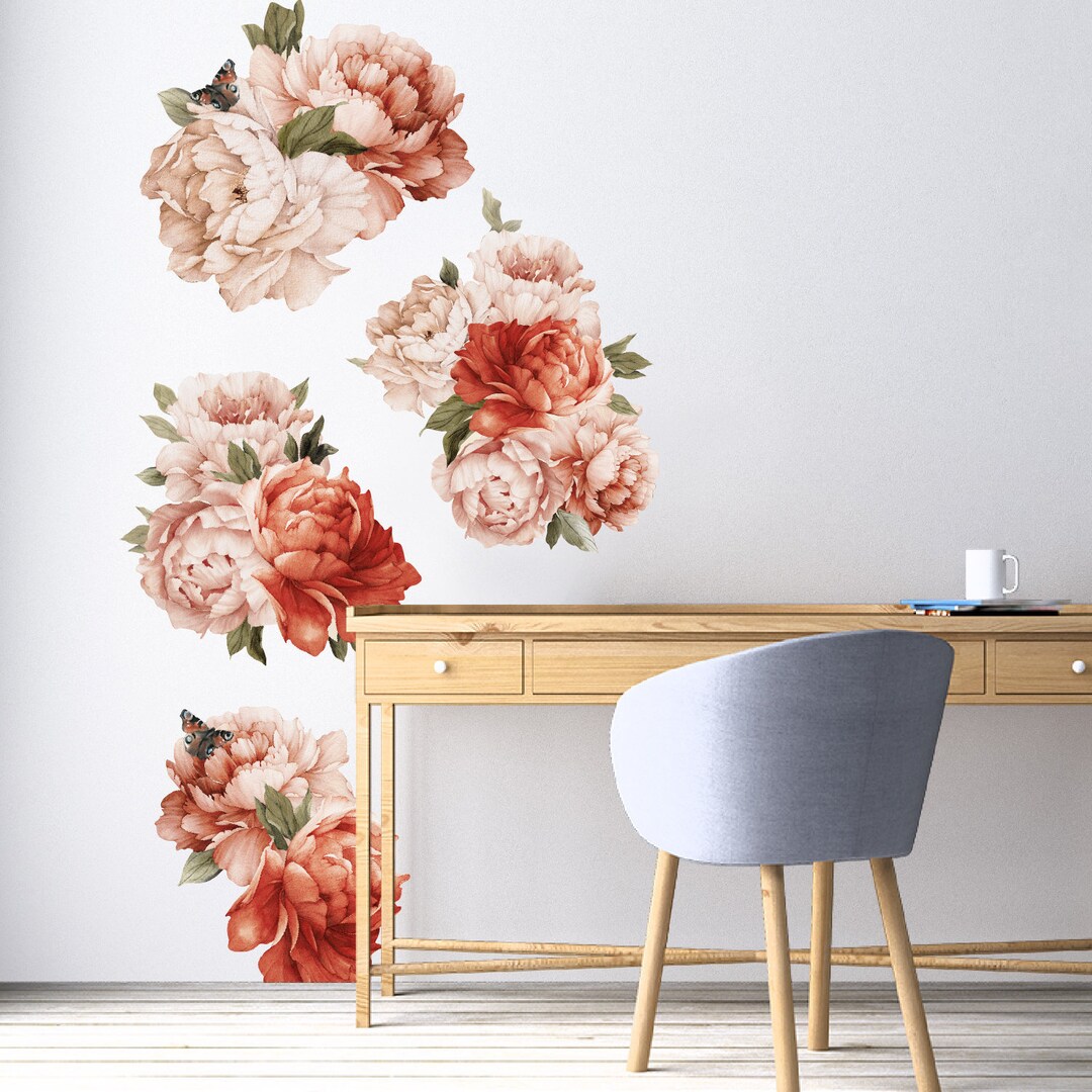 Large Peony Flower Wall Decals Peonies Wall Stickers Floral Wallpaper ...