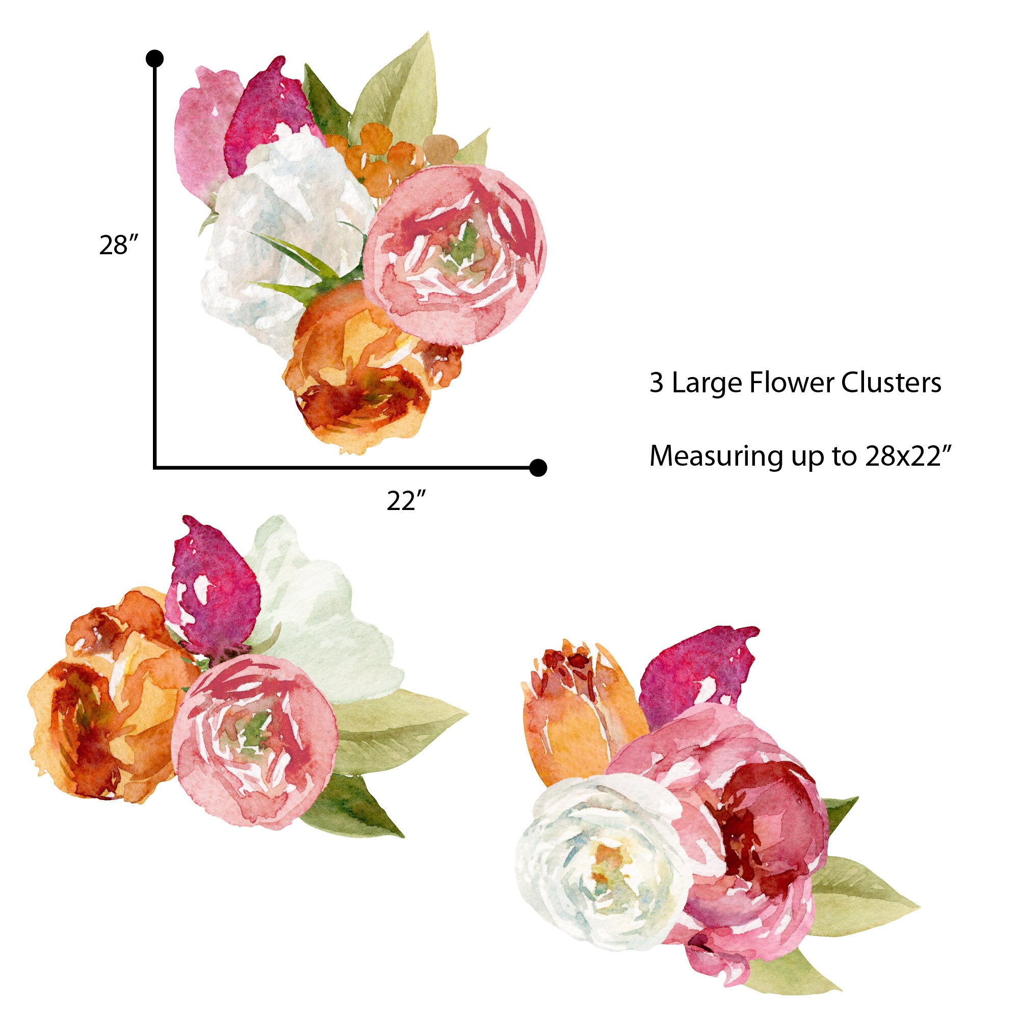 Large Flower Wall Decals Watercolor Bohemian Flowers - Etsy