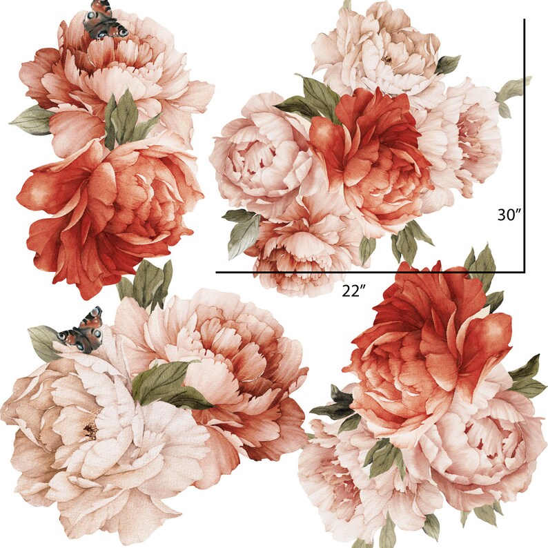 Large Peony Flower Wall Decals Peonies Wall Stickers Floral - Etsy