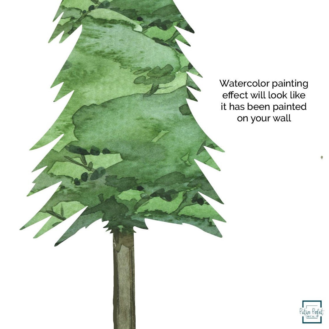 Pine Tree Wall Decals Green Tall Forest Woods Watercolor Wall Stickers ...