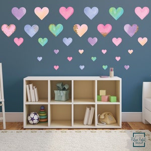 Watercolor Hearts Wall Decals | Rainbow Color Heart Wall Stickers for ...