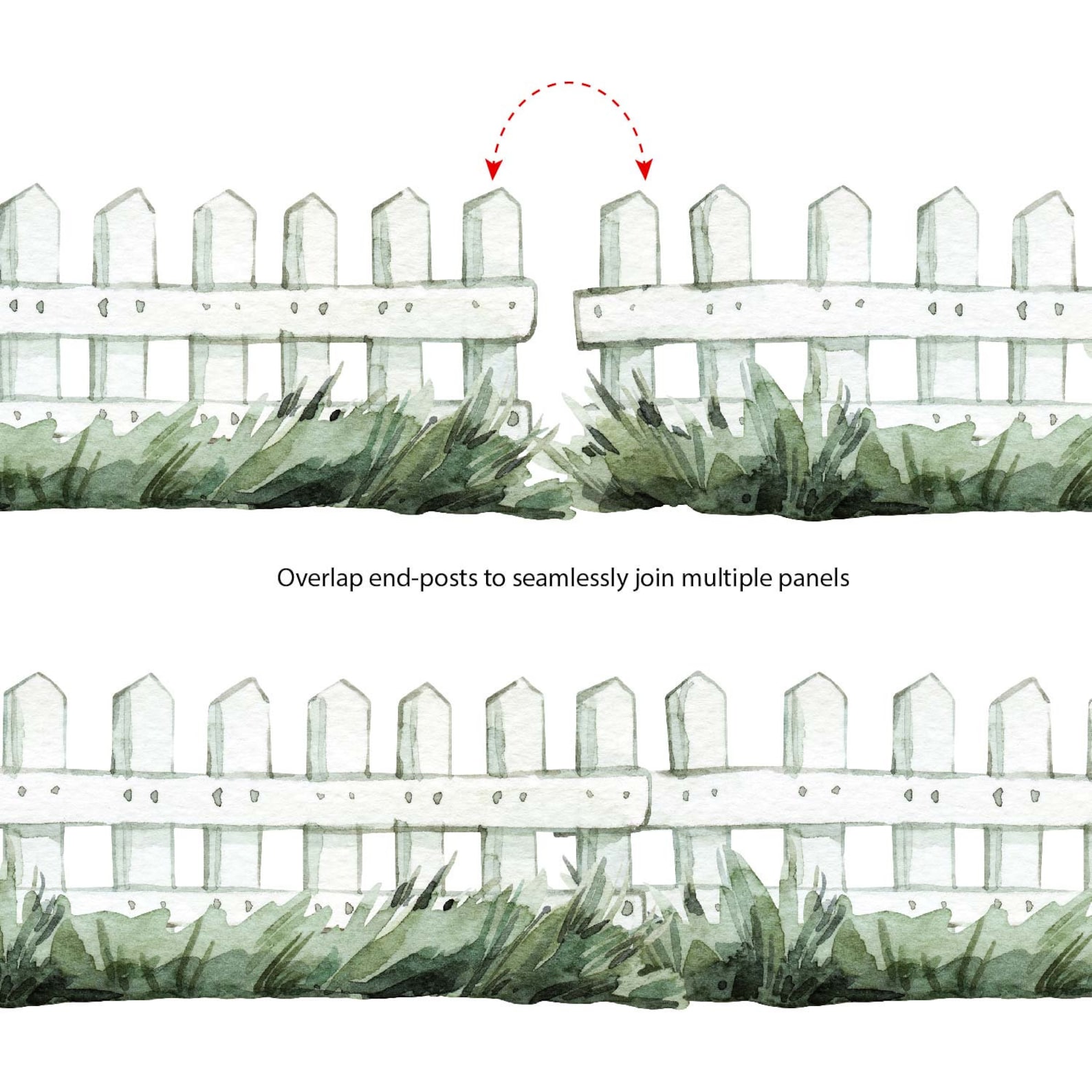Easy Faux Picket Fence Removable Wall Decals Farmhouse White Fence With ...