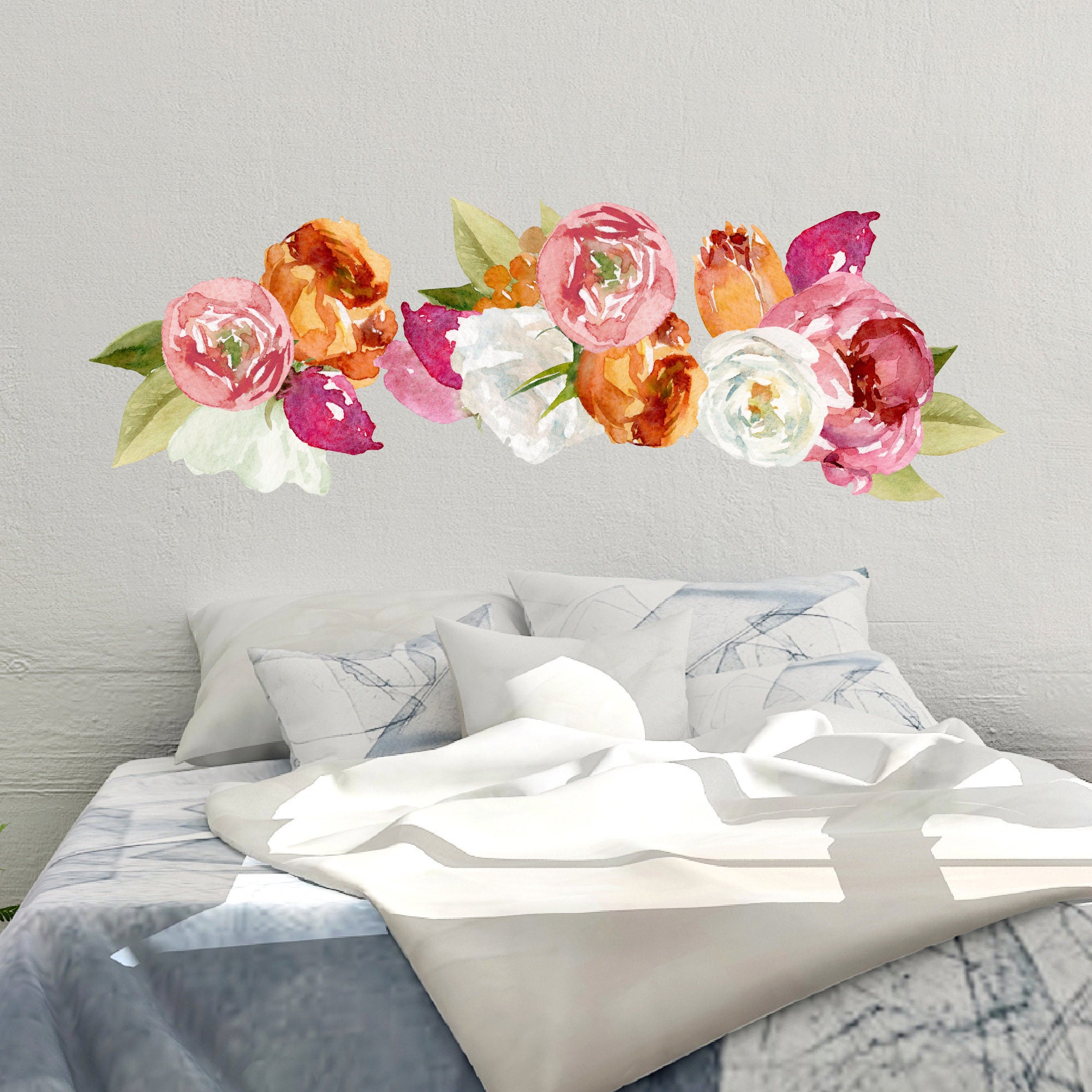 Large Flower Wall Decals Watercolor Bohemian Flowers - Etsy
