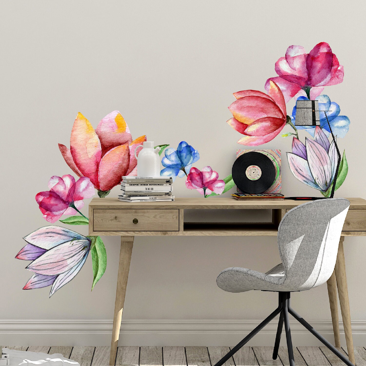 Big Flower Wall Decals Watercolor Wild Flowers Removable | Etsy