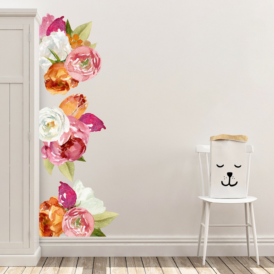 Large Flower Wall Decals | Watercolor Bohemian Flowers Removable Fabric ...