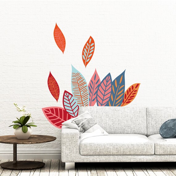 Large Leaf Wall Decals Multi-color Removable Feathers Leaves | Etsy