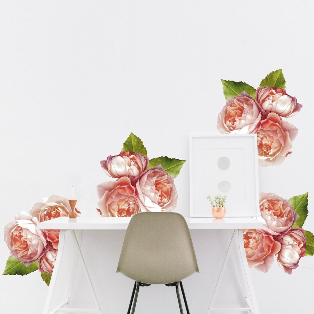 Floral Wall Decals | Peony Rose Flower Clusters | Removable Wallpaper ...