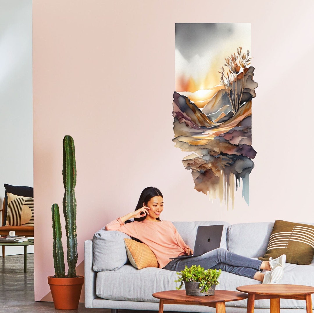 Watercolor Desert Wall Art Decal | Neutral Earth Tones | Abstract ...