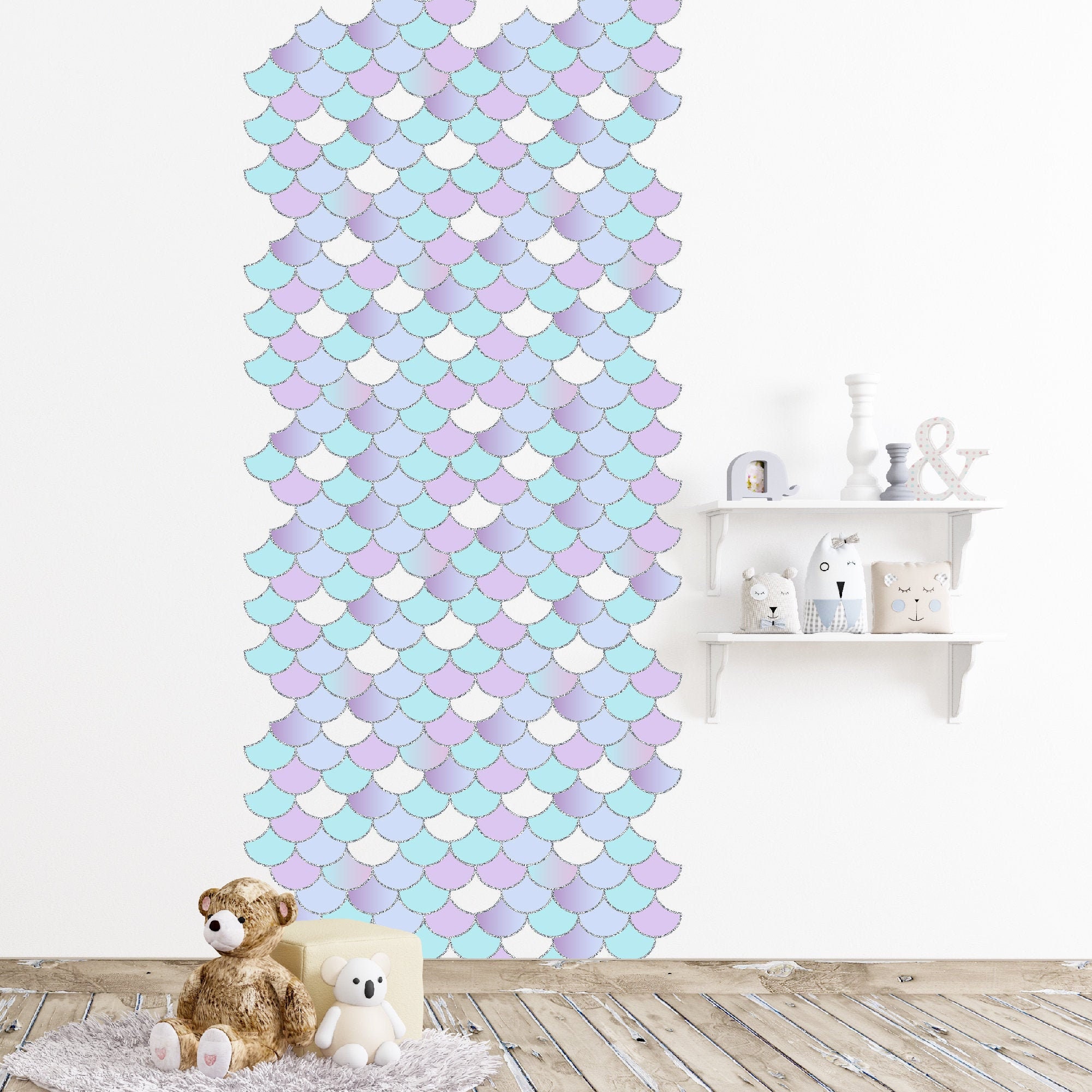 Mermaid Wallpaper Interlocking Panels Removable Wall Decals | Etsy
