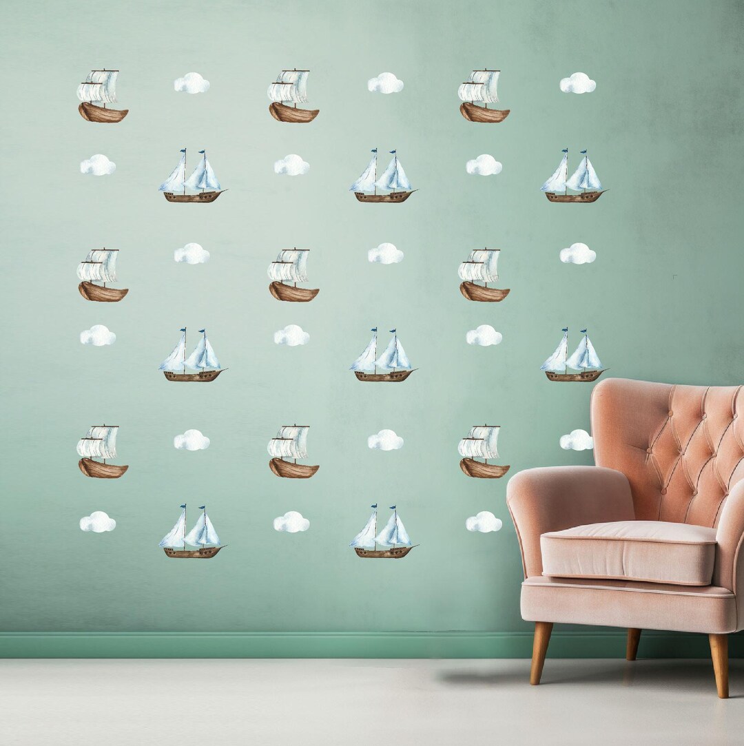 Sailboat Wall Decals | Watercolor Coastal Nautical Wall Stickers - Etsy