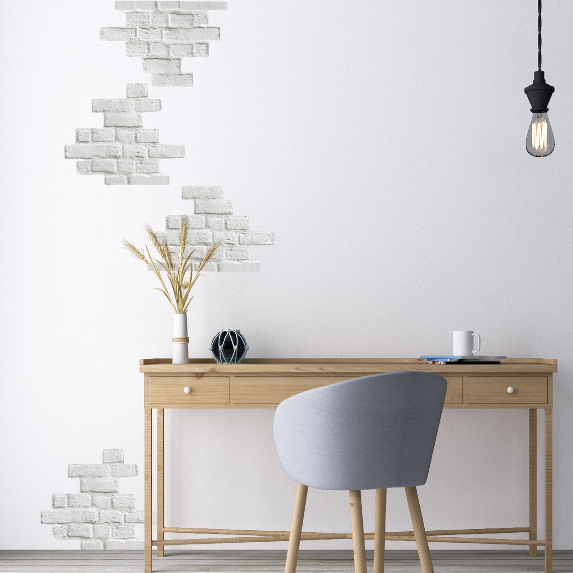 Brick Wall Decal White Gray Faux Brick Wall Removable Wallpaper Bricks ...