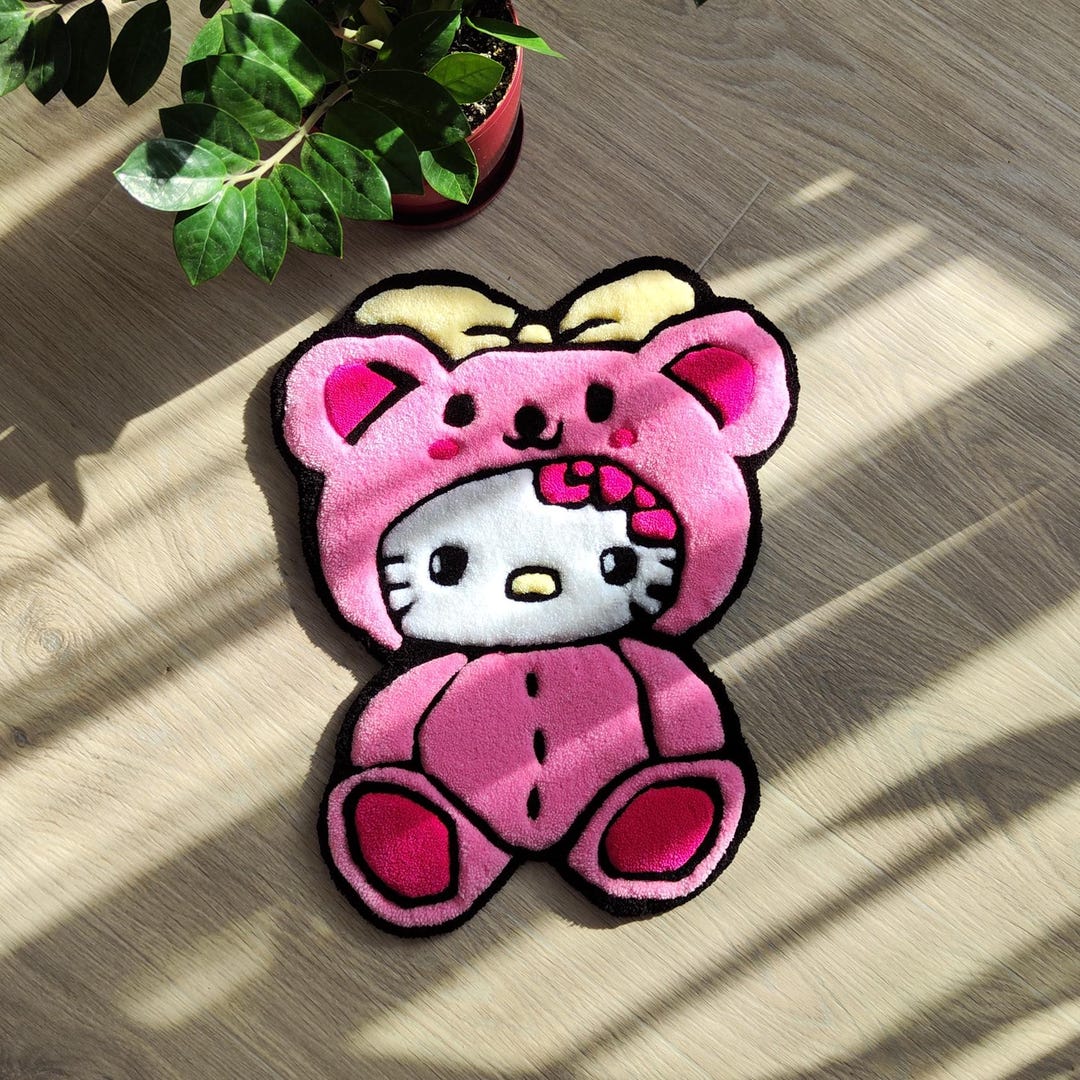 3D Puffy Pink Custom Tufted Rug Hello Kitty, Room Decor for Teens ...