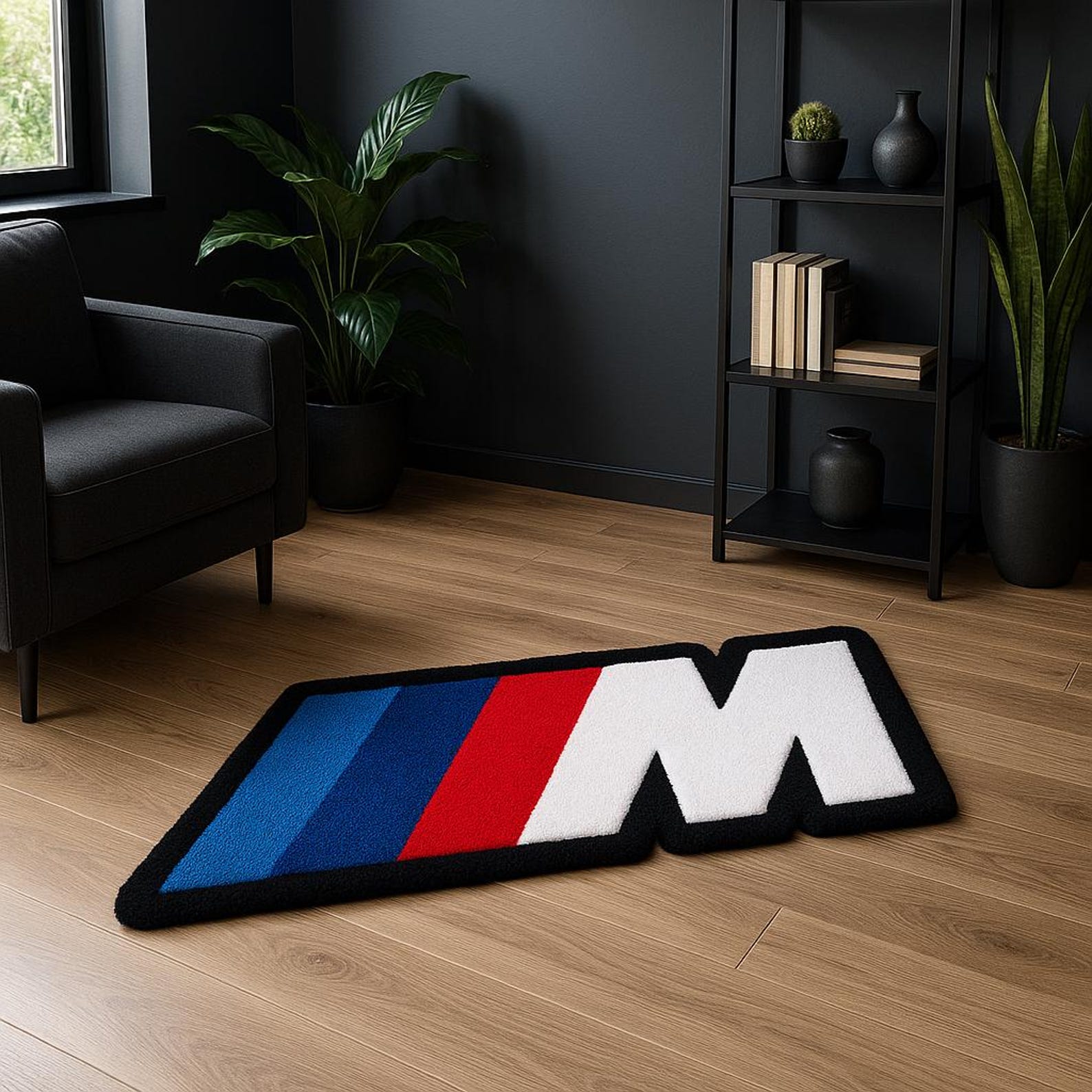 BMW Inspired Tufted Rug – Racing Car Garage Decor – Man Cave Statement ...