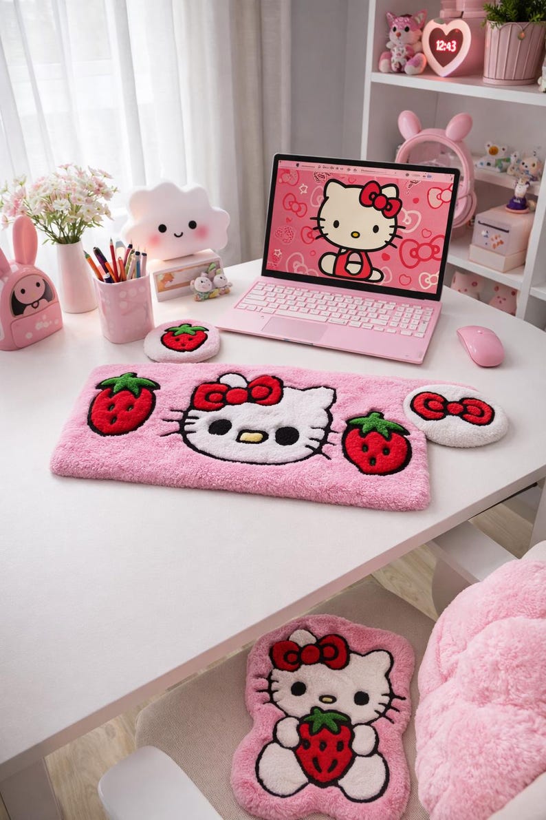Hello Kitty Keyboard Wrist Rest Rug – Kawaii Pink Desk Pad for Gaming ...