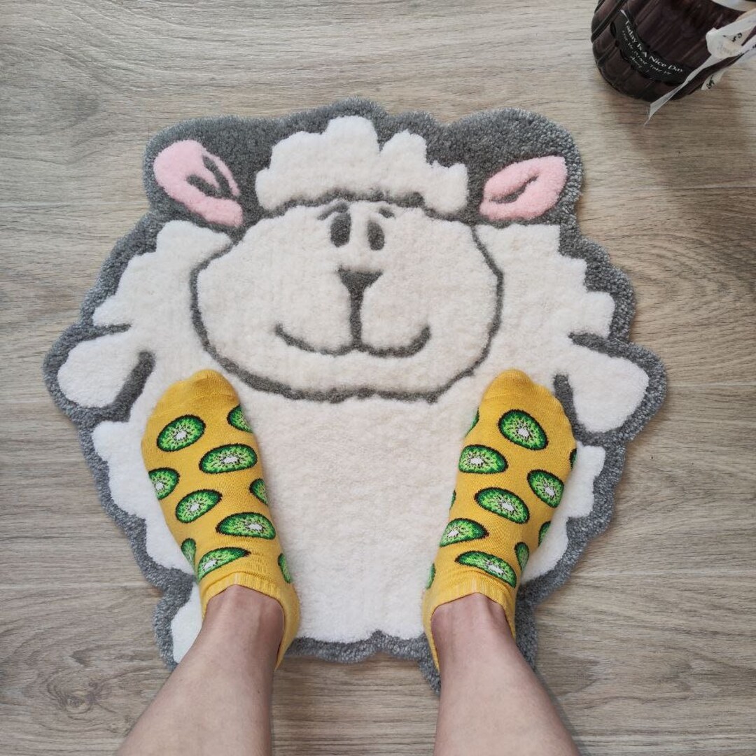 Sheep Tufted Rug for Kids Room, Nursery Rug, Round White Rugs for ...