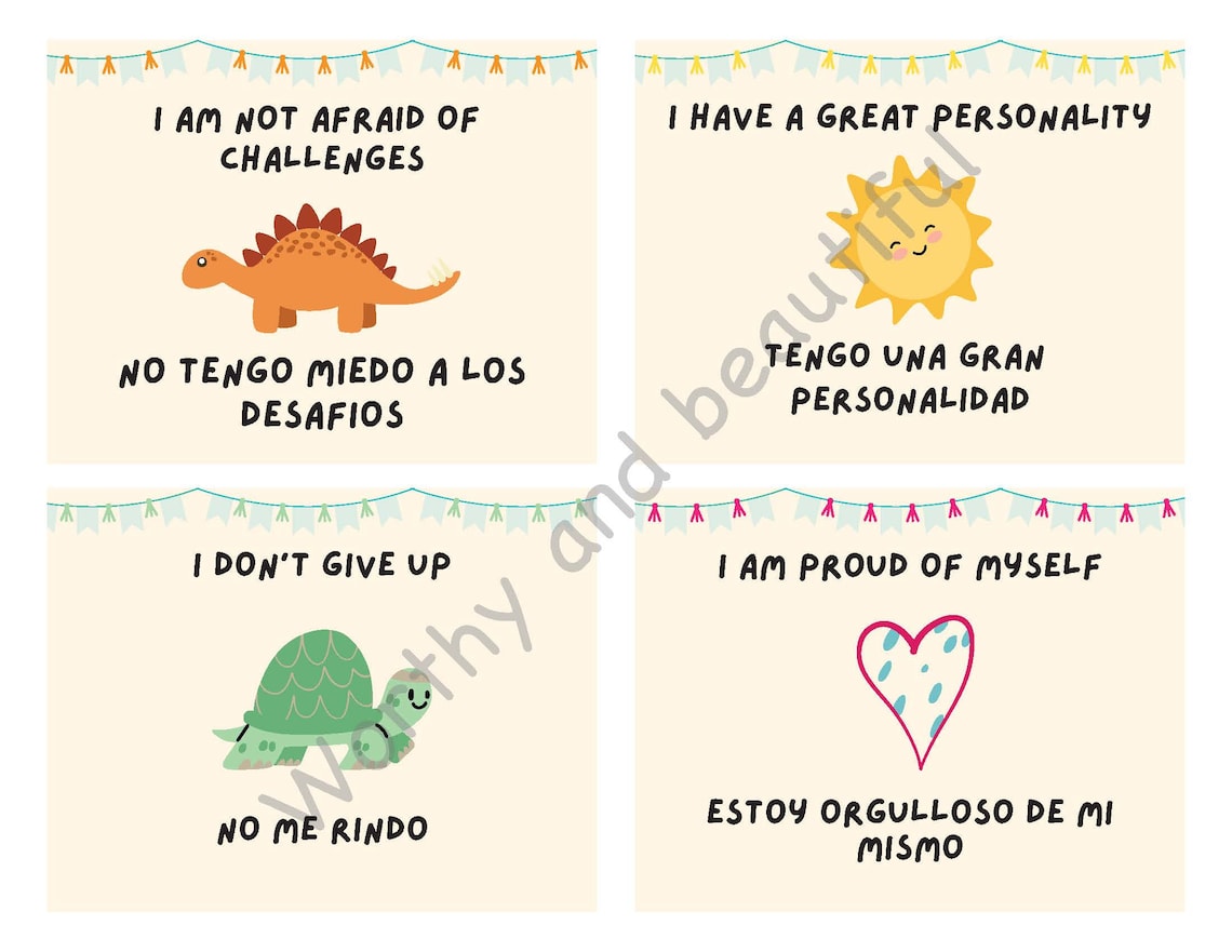 Bilingual Positive Affirmations Printable for Kids, Spanish Positive ...
