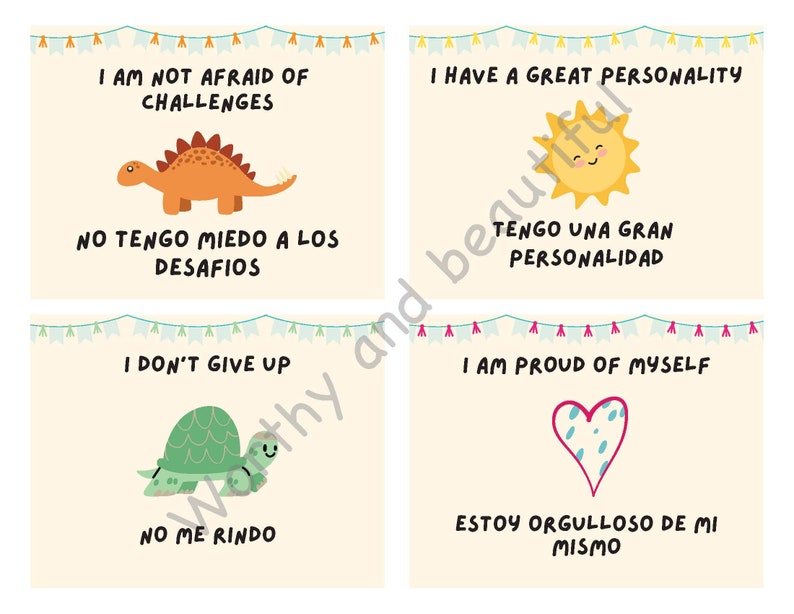 Bilingual Positive Affirmations Printable for Kids, Spanish Positive ...
