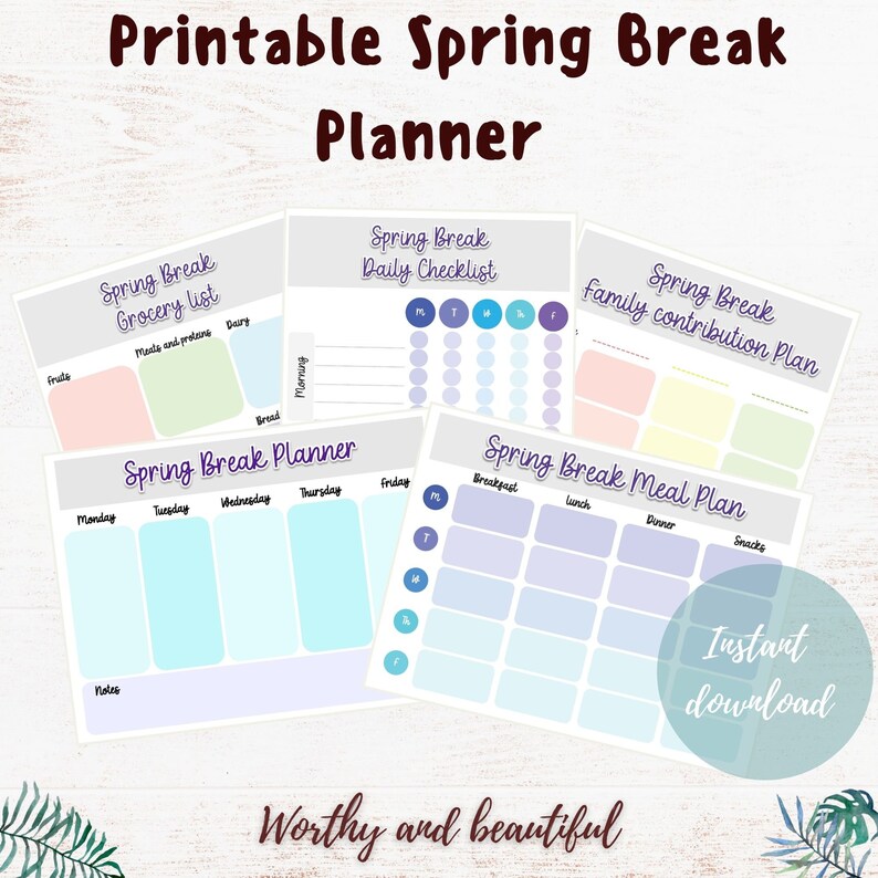 SPRING BREAK at Home Planner Printable, Spring Break Planner for Kids ...
