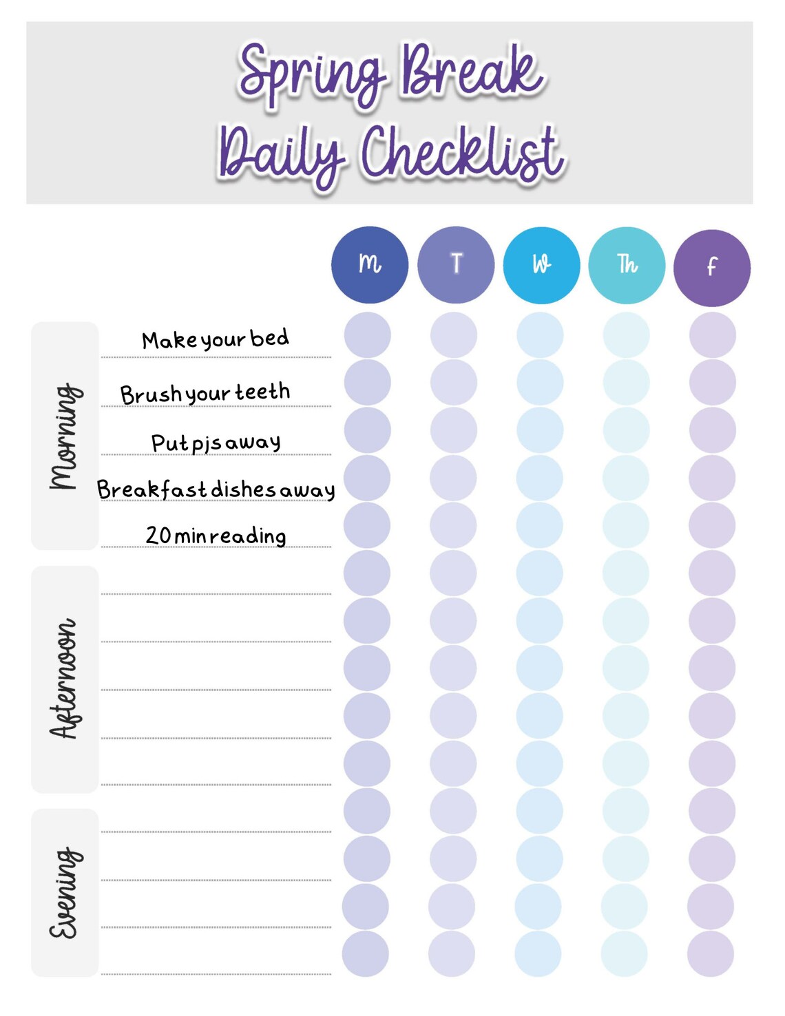 SPRING BREAK at Home Planner Printable, Spring Break Planner for Kids ...