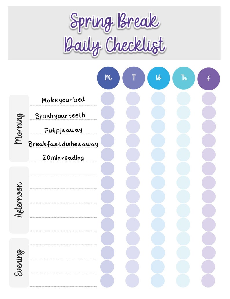 SPRING BREAK at Home Planner Printable, Spring Break Planner for Kids ...