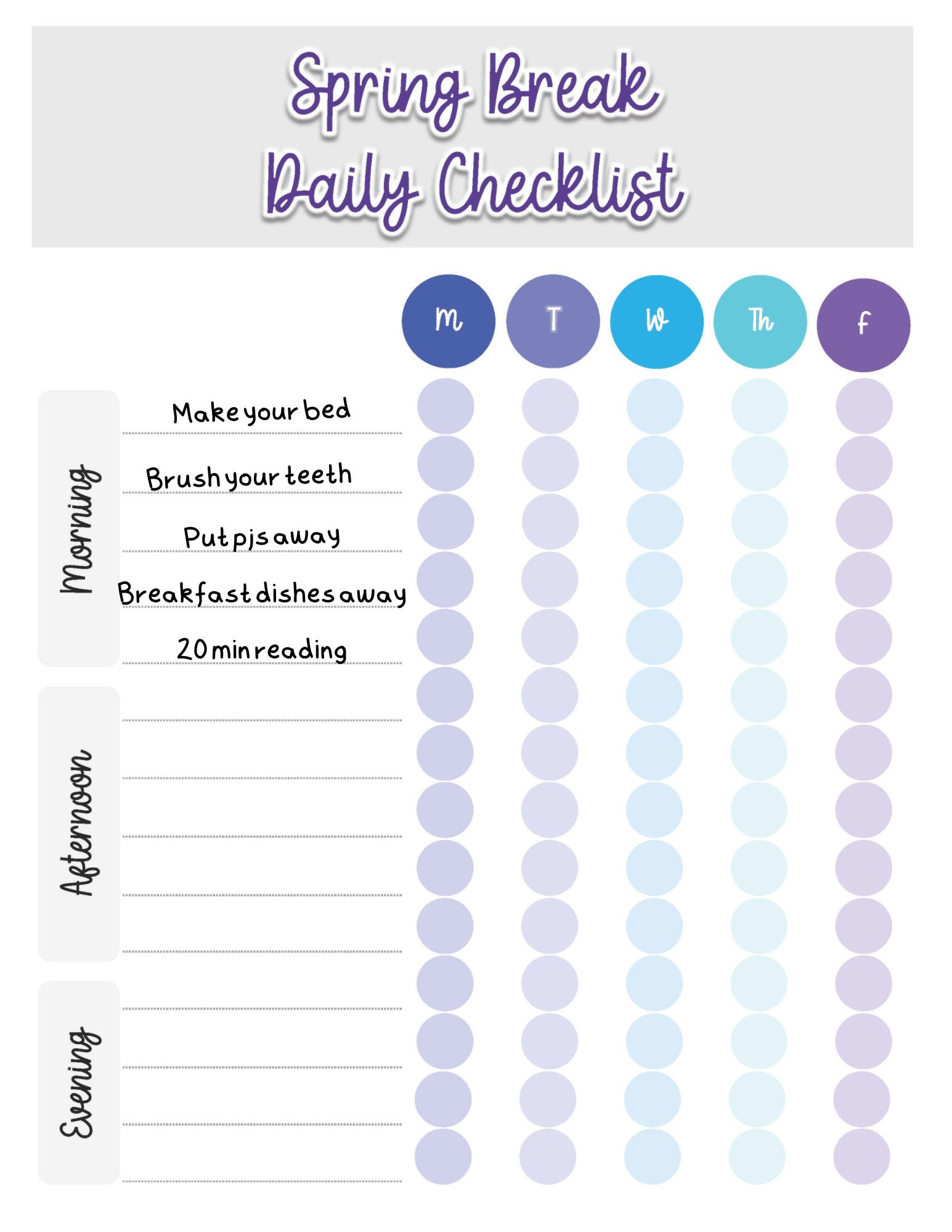 SPRING BREAK at Home Planner Printable, Spring Break Planner for Kids ...