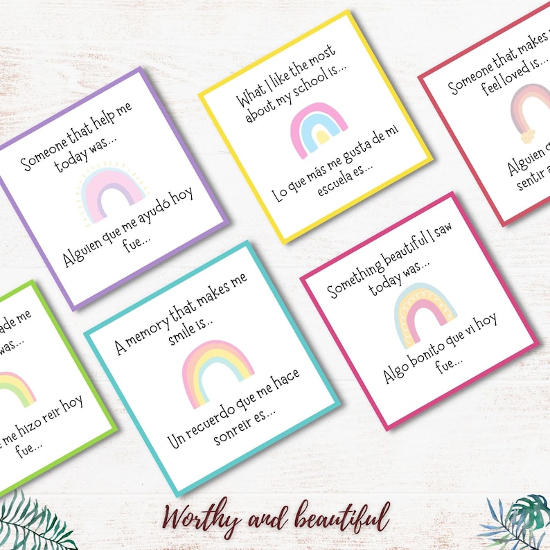 Bilingual Gratitude Cards for Kids, Printable Gratitude Cards and ...