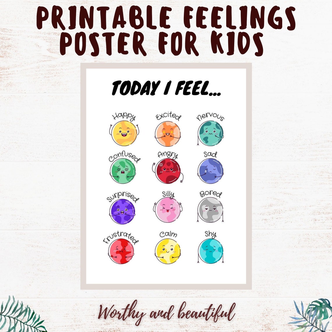 Printable Feelings Poster for Kids, Printable Feelings Chart, Mood ...