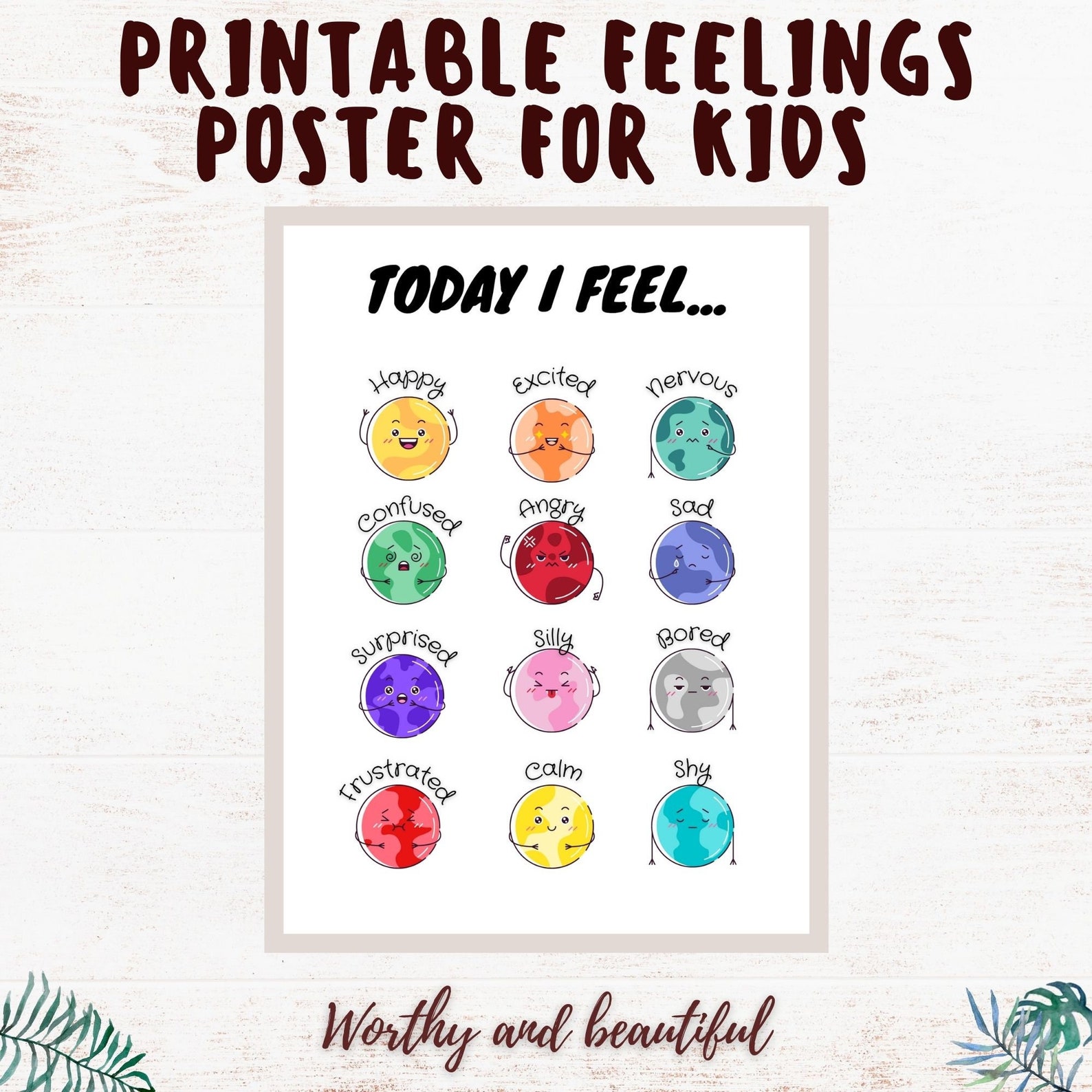 Printable Feelings Poster for Kids, Printable Feelings Chart, Mood ...