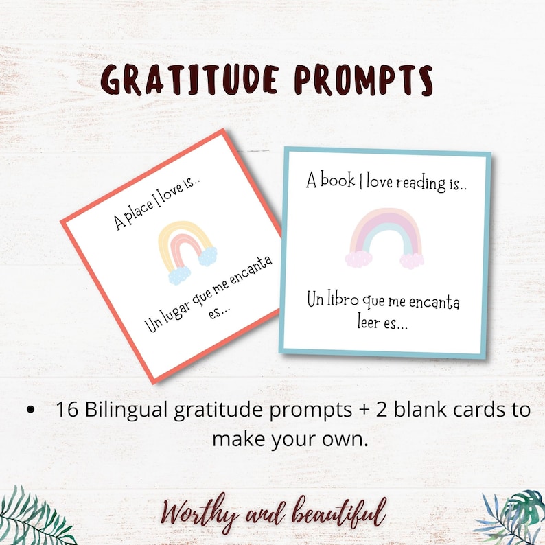 Bilingual Gratitude Cards for Kids, Printable Gratitude Cards and ...