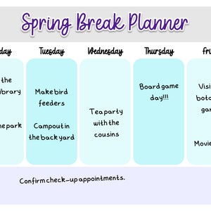 SPRING BREAK at Home Planner Printable, Spring Break Planner for Kids ...
