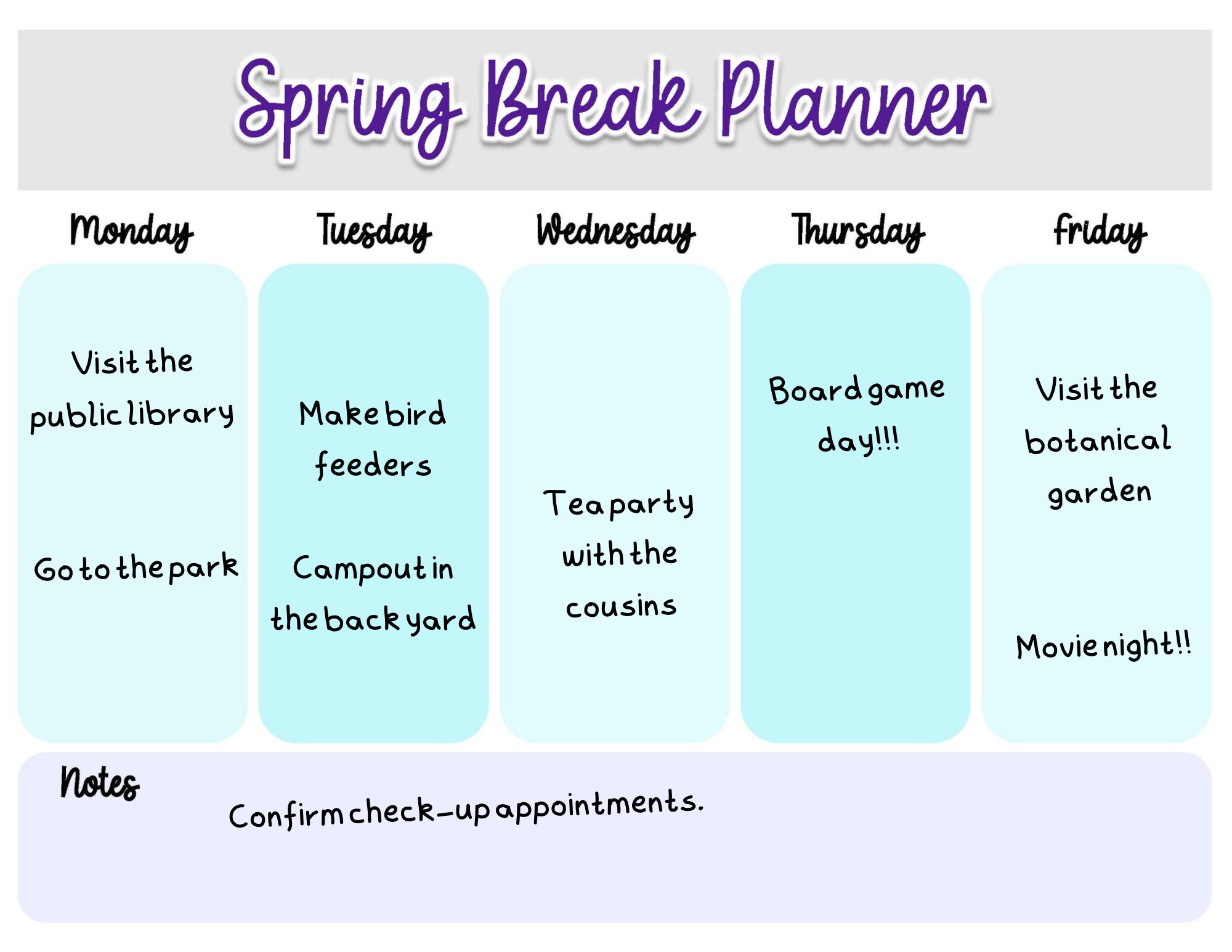 SPRING BREAK at Home Planner Printable, Spring Break Planner for Kids ...