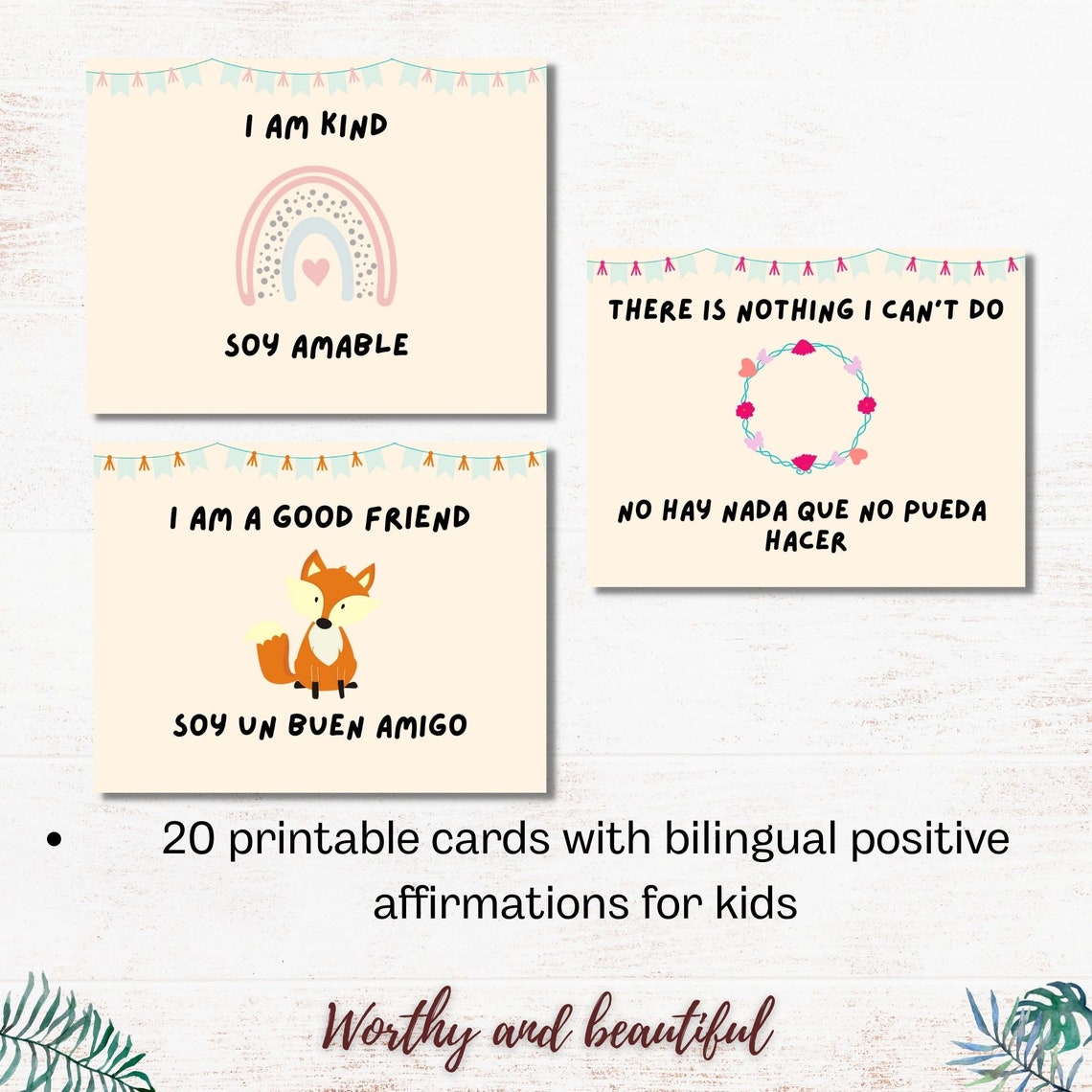 Bilingual Positive Affirmations Printable for Kids, Spanish Positive ...