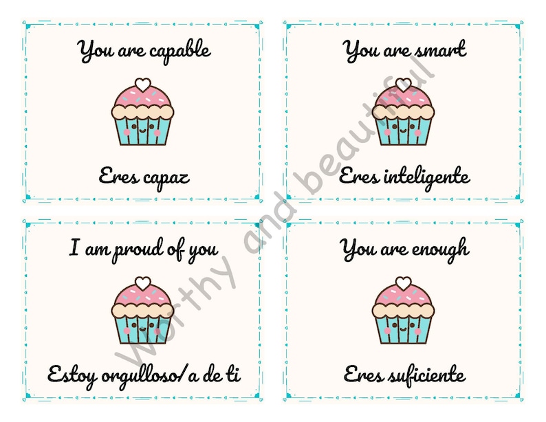 Bilingual Positive Affirmation Cards Printable, Spanish Positive ...