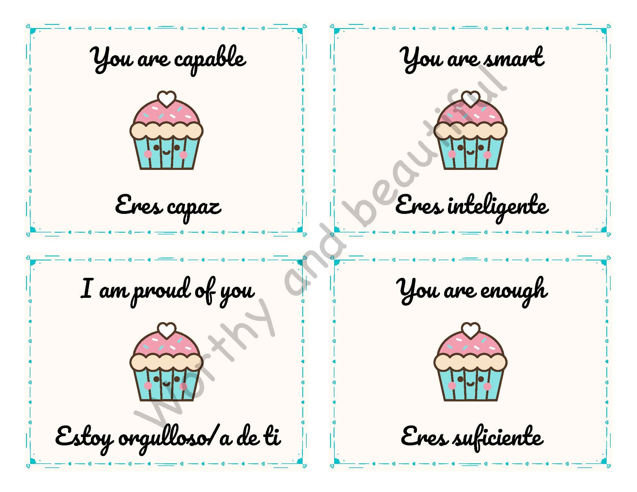 Bilingual Positive Affirmation Cards Printable, Spanish Positive ...