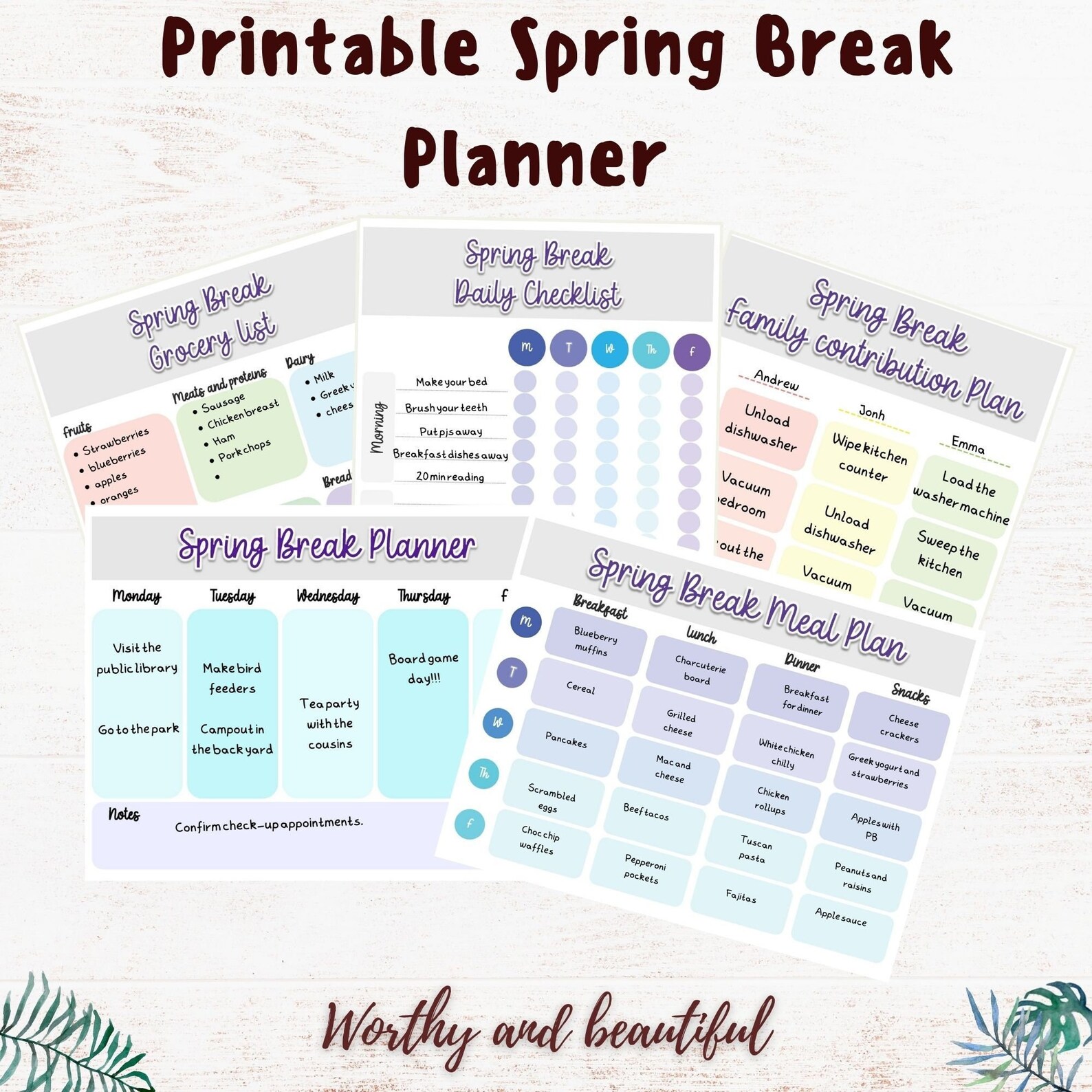 SPRING BREAK at Home Planner Printable, Spring Break Planner for Kids ...