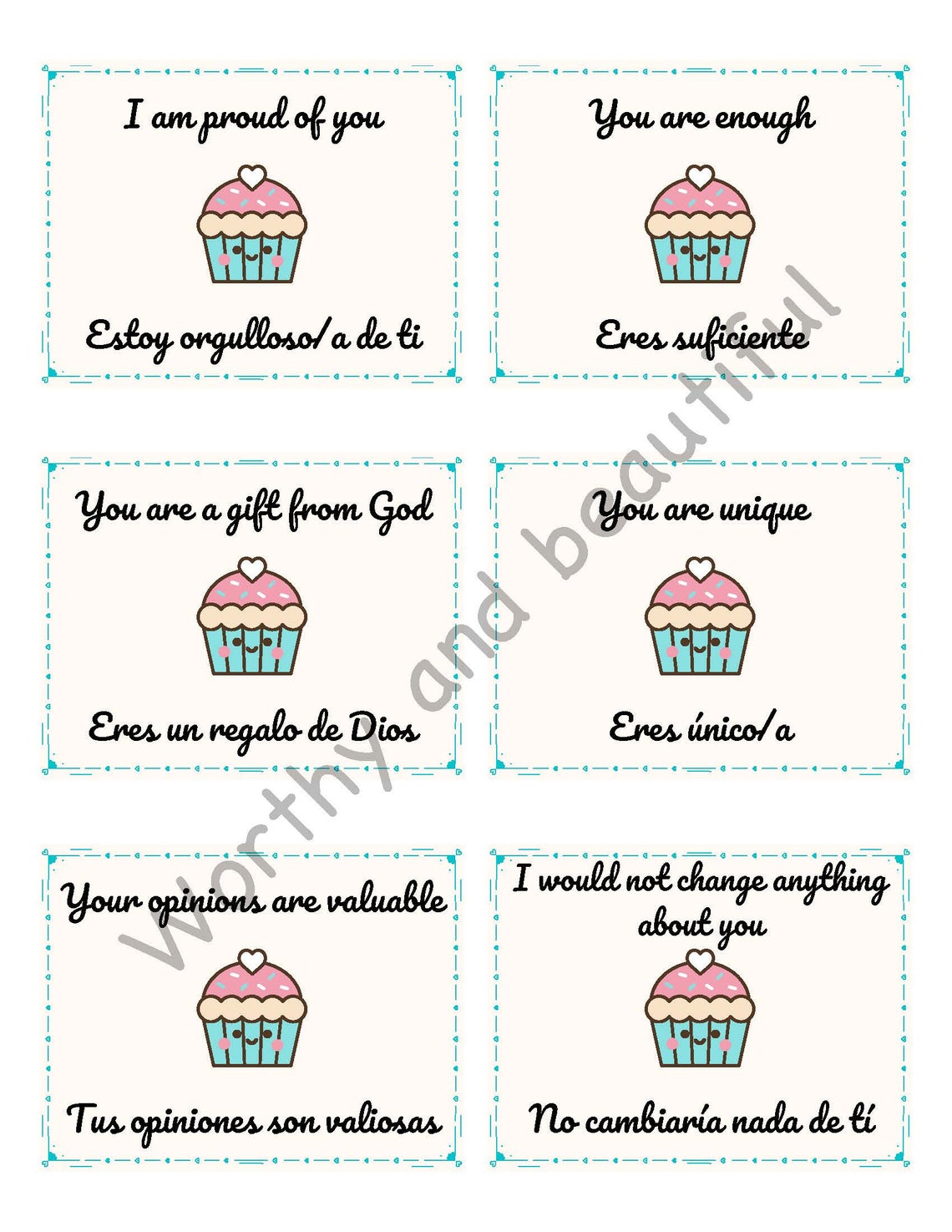 Bilingual Positive Affirmation Cards Printable, Spanish Positive ...