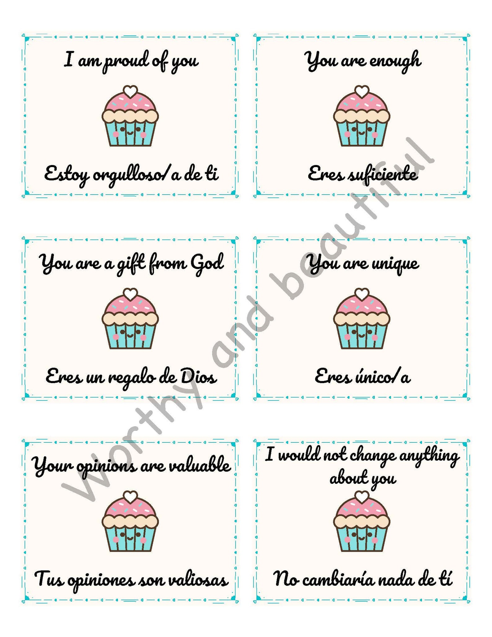 Bilingual Positive Affirmation Cards Printable, Spanish Positive ...