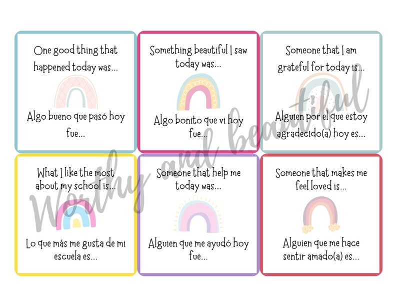 Bilingual Gratitude Cards for Kids, Printable Gratitude Cards and ...