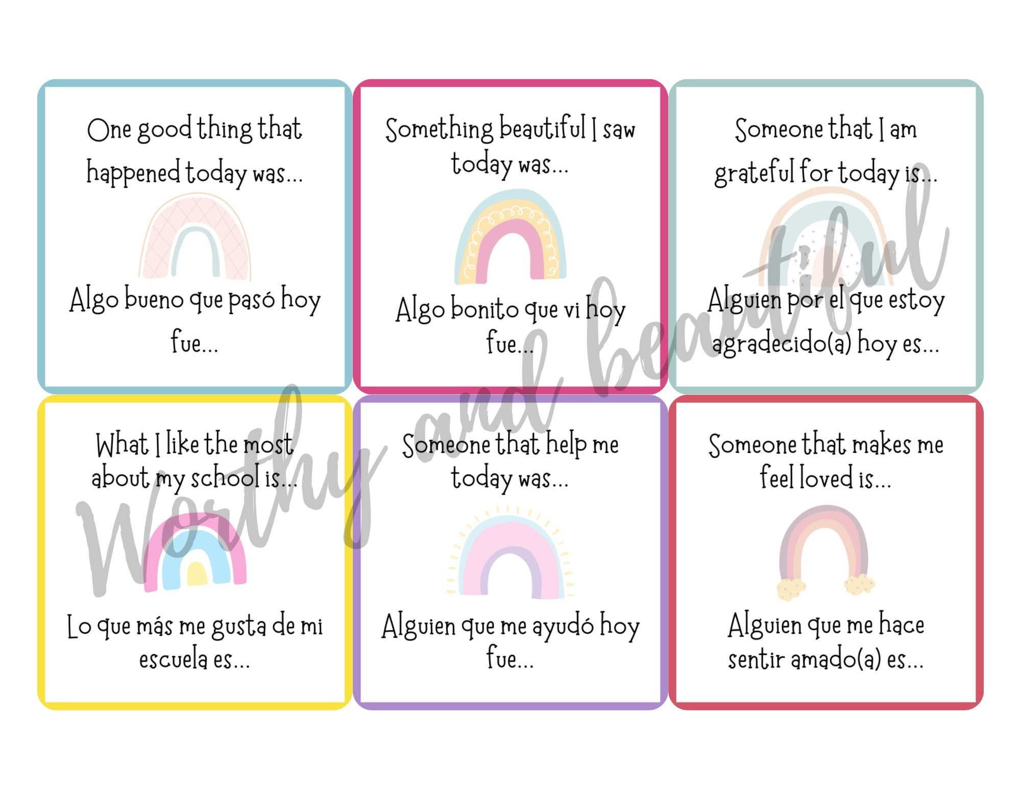 Bilingual Gratitude Cards for Kids, Printable Gratitude Cards and ...